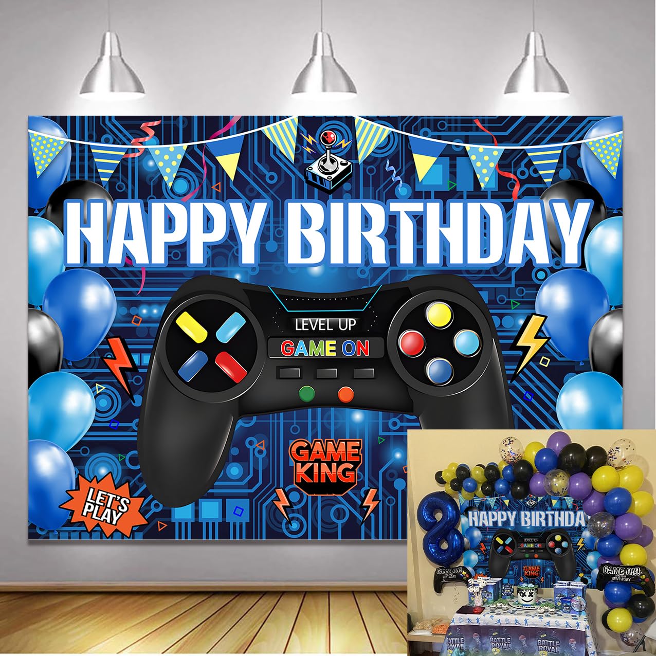 Buy Happy Birthday Video Game Photography Backdrop Blue Level Up Gaming ...