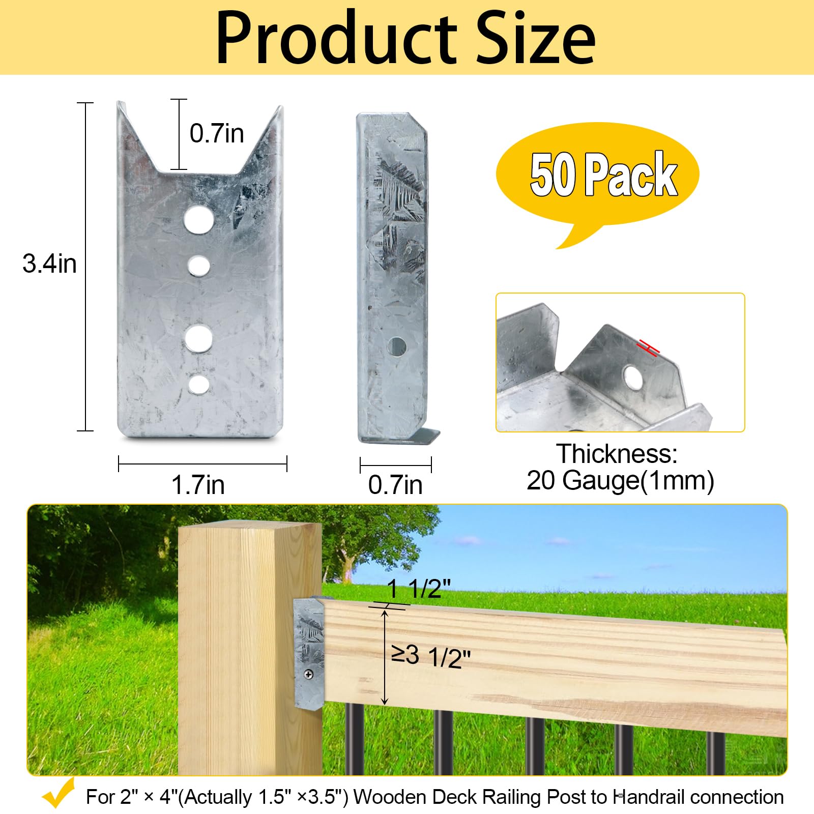 Snapklik.com : LukLoy 2x4 Brackets For Wood Rail, 50 Pack Galvanized ...