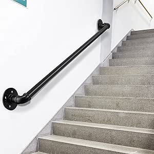 Pipe Stair Handrail, Metal Staircase Handrail, Black Galvanized ...