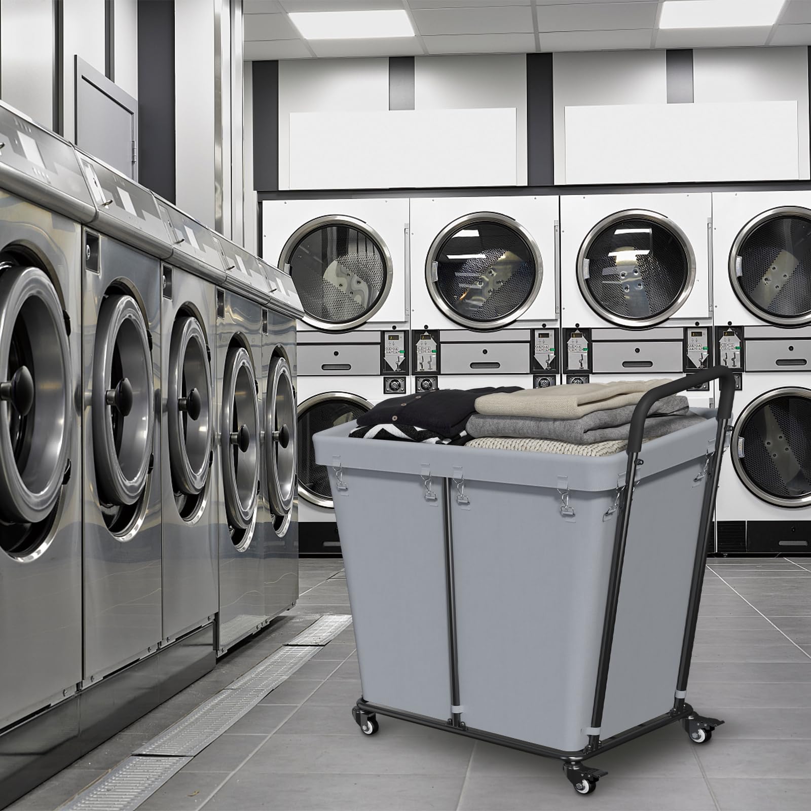 Amazon.com: huyear Laundry Cart with Lockable Wheels 2 Section, 240L ...