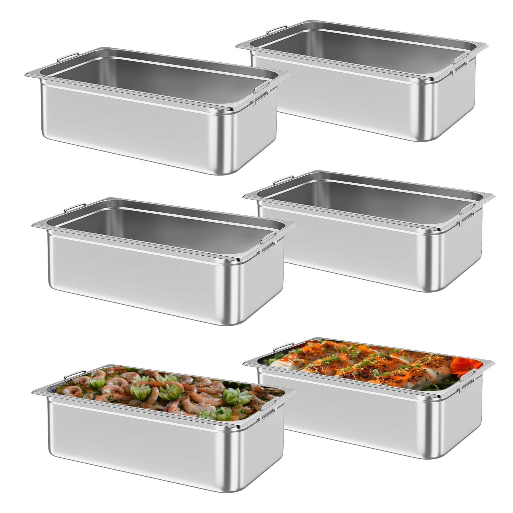 Amazon.com: Full Size Steam Table Pans with Handle, 6-Pack 6 Inch Deep ...