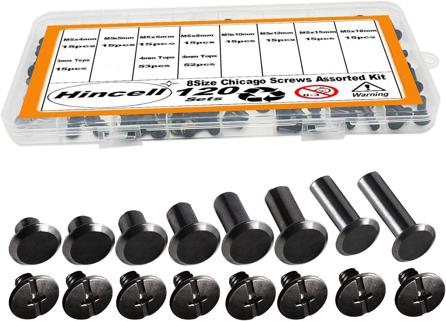 Amazon.com: 120sets Chicago Screws Kit, 8 Sizes Screw Rivets Gunmetal ...