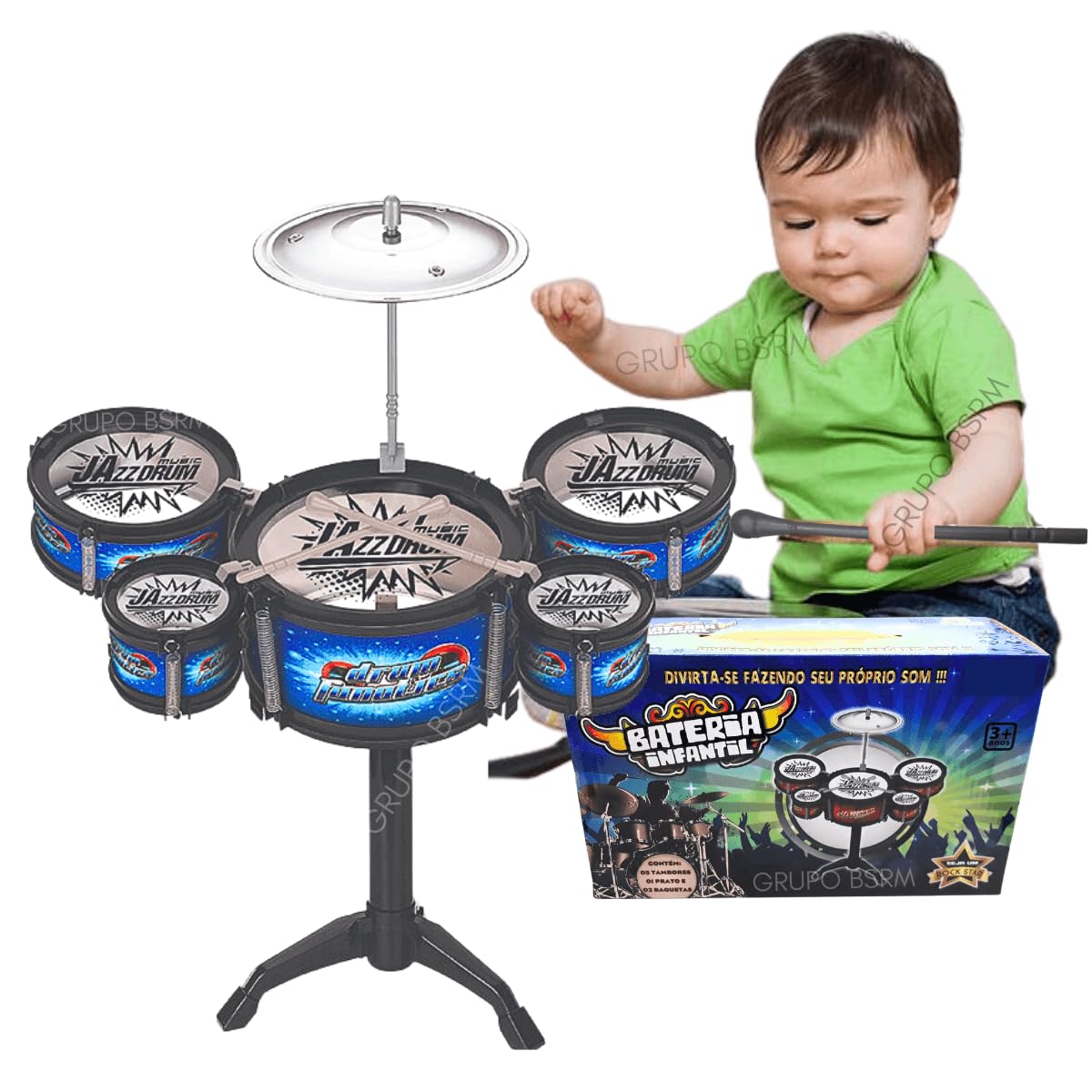 Bateria Infantil Musical Mini Completa Kids Criança Jazz Pop (Azul ...