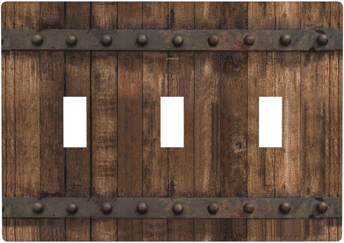 Farmhouse Brown Wood Rustic Light Switch Plate Cover 3 Gang Triple ...