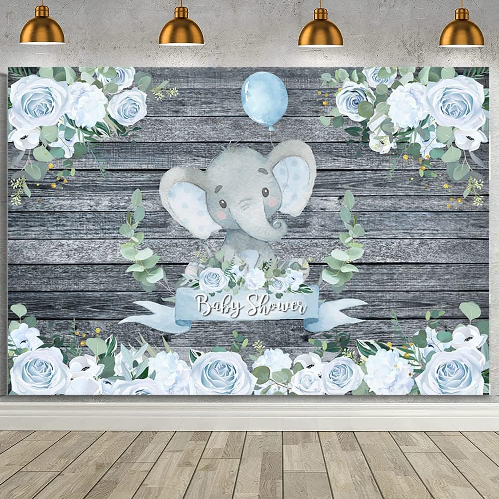 Amazon.com: Boy Baby Shower Backdrop Decorations Elephant Baby Shower ...