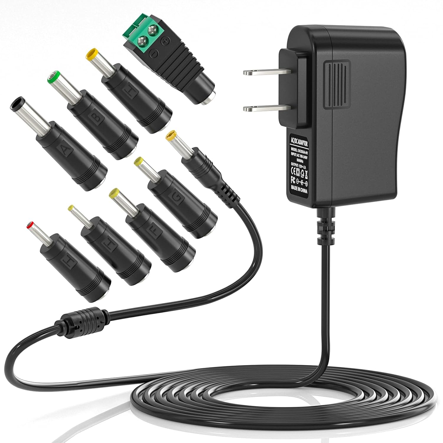 PChero 12V Power Supply 8.2ft Cord Replacement with 8 Plug Adapter ...