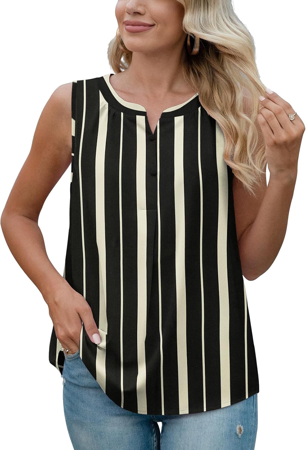 QUEZHU Women's Summer Sleeveless Chiffon Tank Tops Blouses Work Casual ...