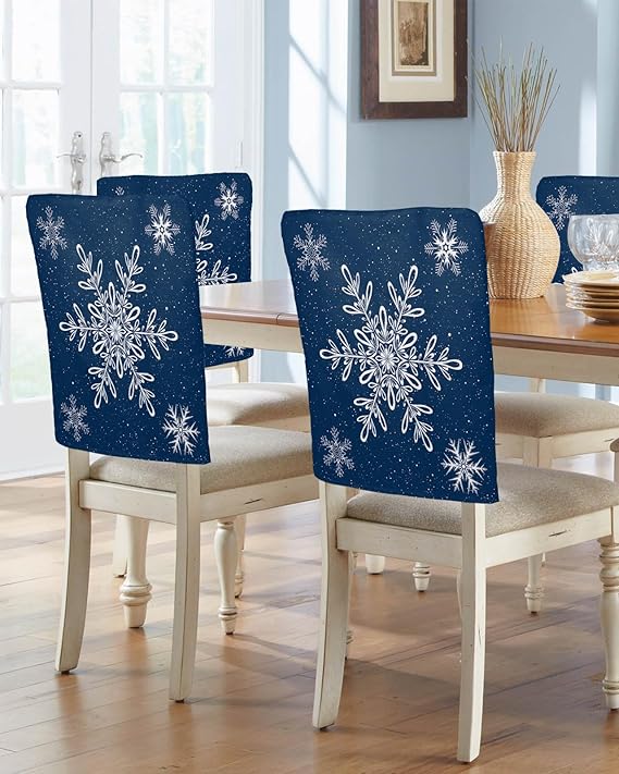 Amazon.com: AMZRicher Navy Blue Snowflake Christmas Chair Back Covers ...