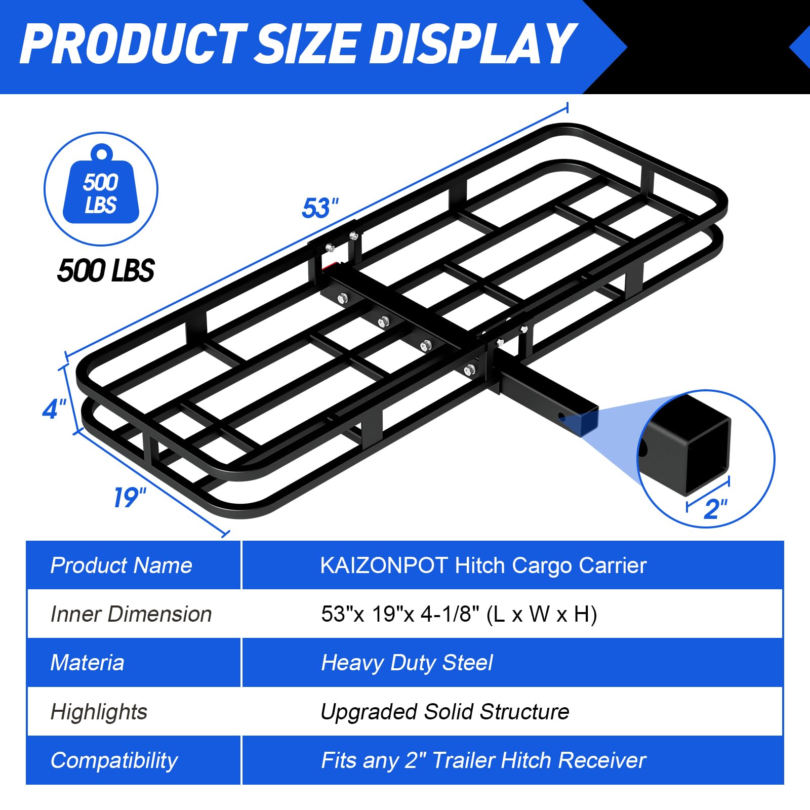 Snapklik.com : 53" X 19" X 4" Trailer Hitch Cargo Carrier Hitch Mount ...