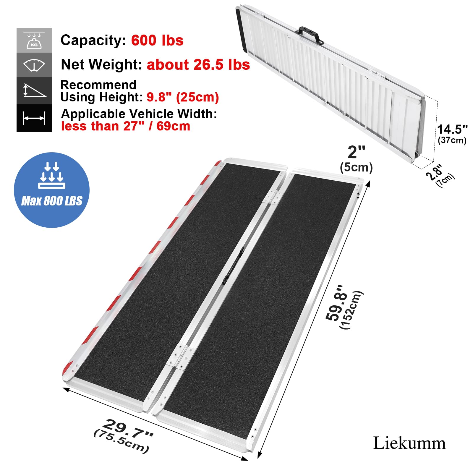 Snapklik.com : 5FT Portable Wheelchair Ramp, Non-Slip Aluminum Folding ...