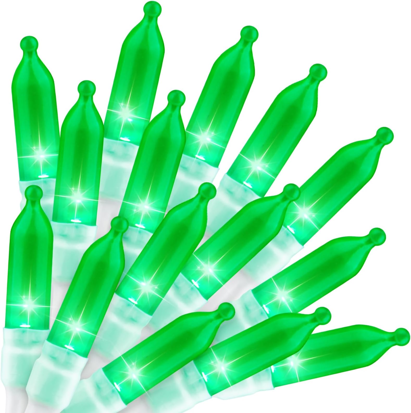 Amazon.com : 35-Count Green Mini Christmas Light Set, 7ft White Wire ...