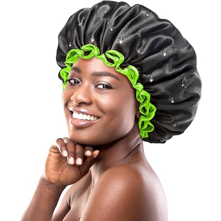 Amazon.com : mikimini Extra Large Black Shower Cap for Women and Men ...