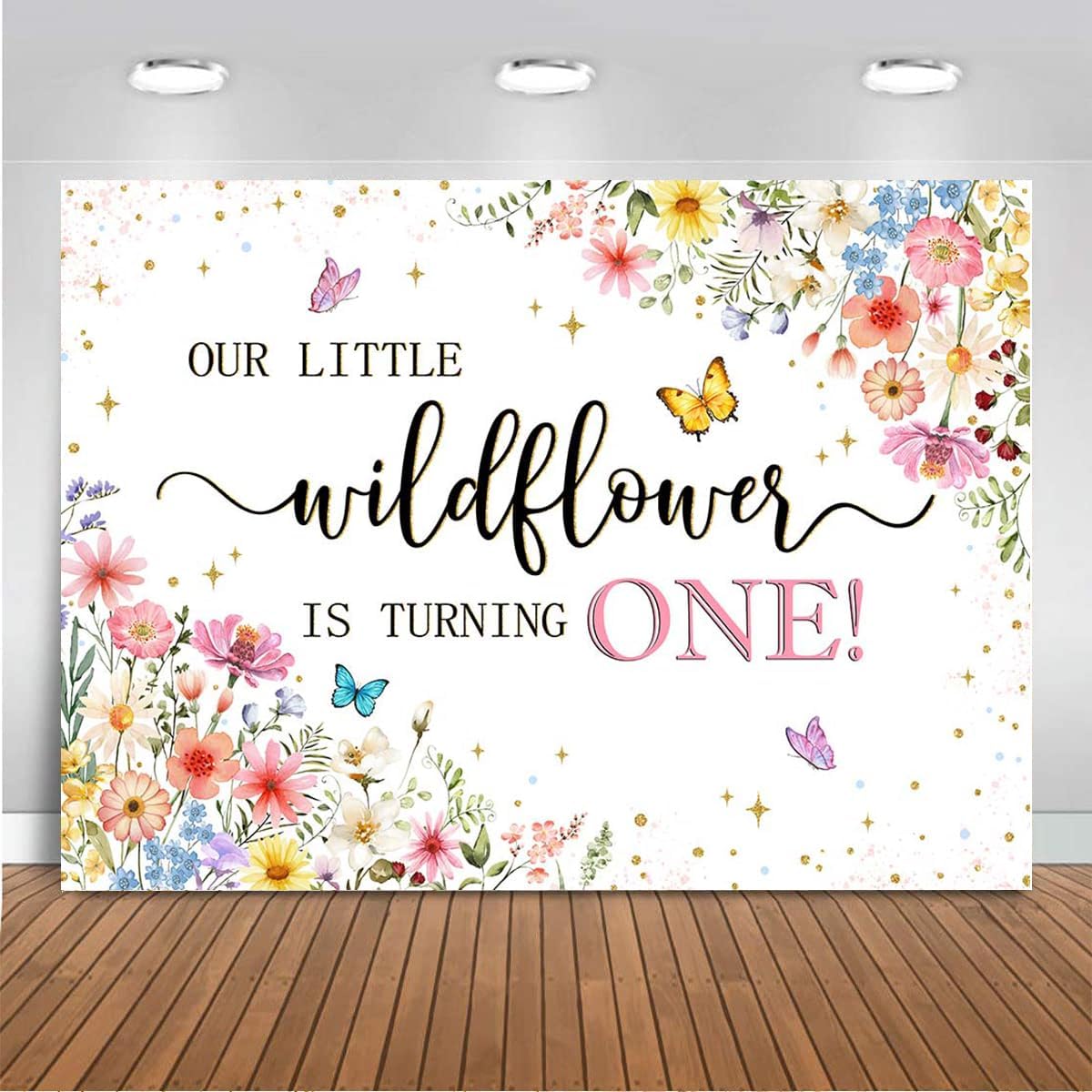 Amazon.com : Mocsicka Wildflower 1st Happy Birthday Backdrop Butterfly ...