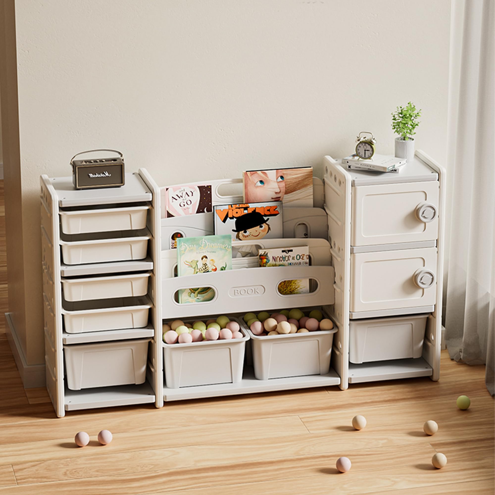 Amazon.com: Runboll Kids Toy Storage Organizer with Bookshelf, 8 Bins ...