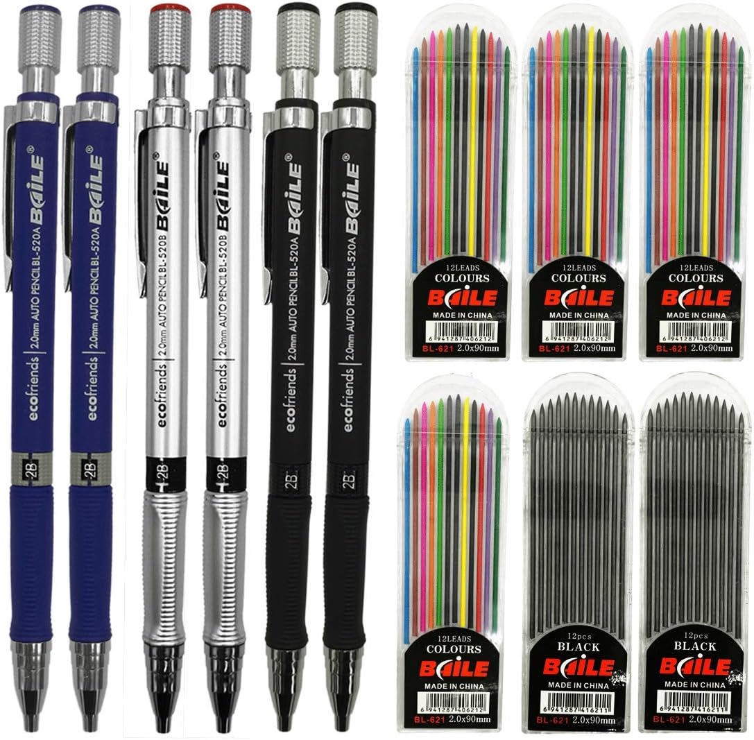 Amazon.com : M&G 9 Pcs Mechanical Pencils Sets, 2B Black Pencil ...