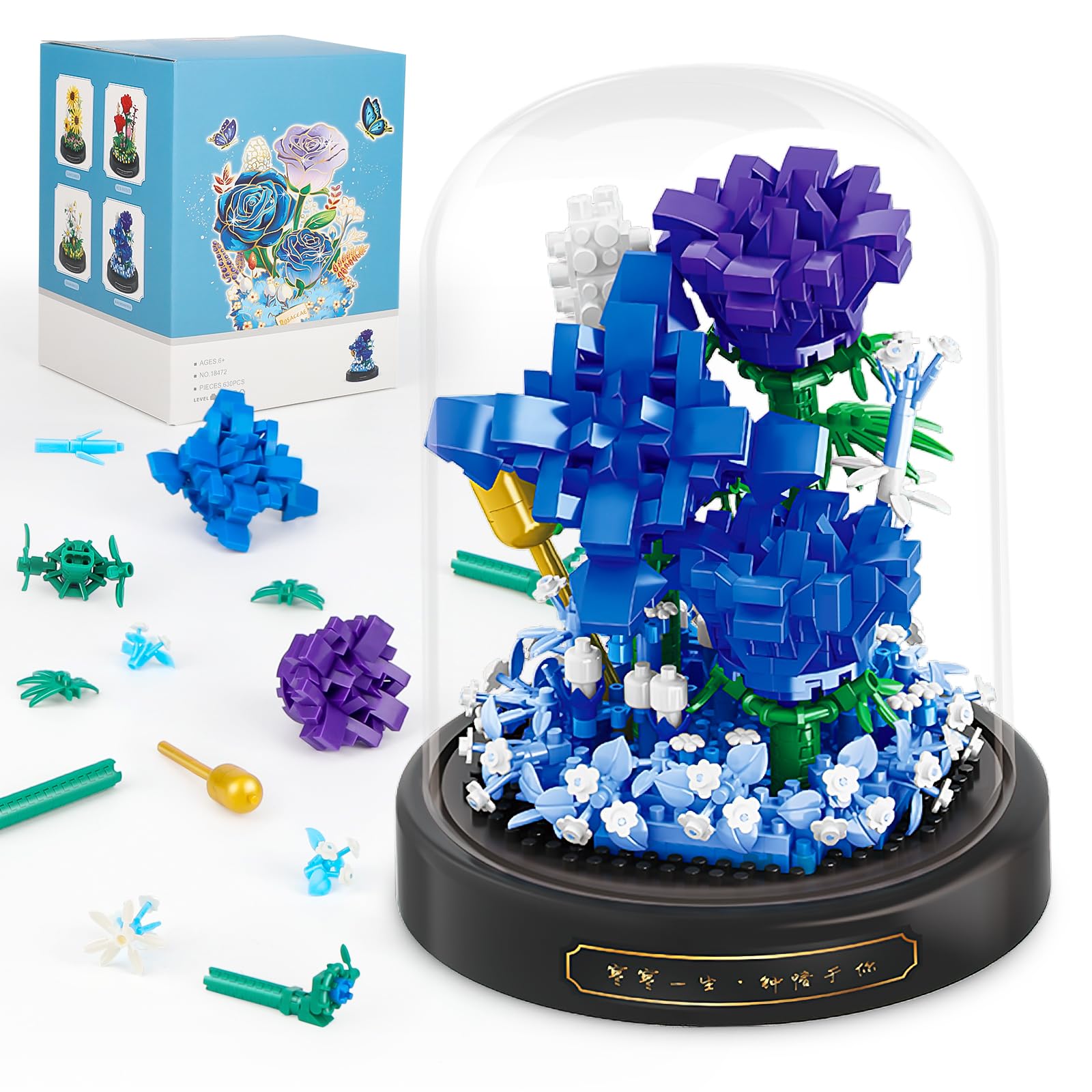 Amazon.com: QLT QIAOLETONG Flower Bouquet Building Set, 630 PCS Blue ...