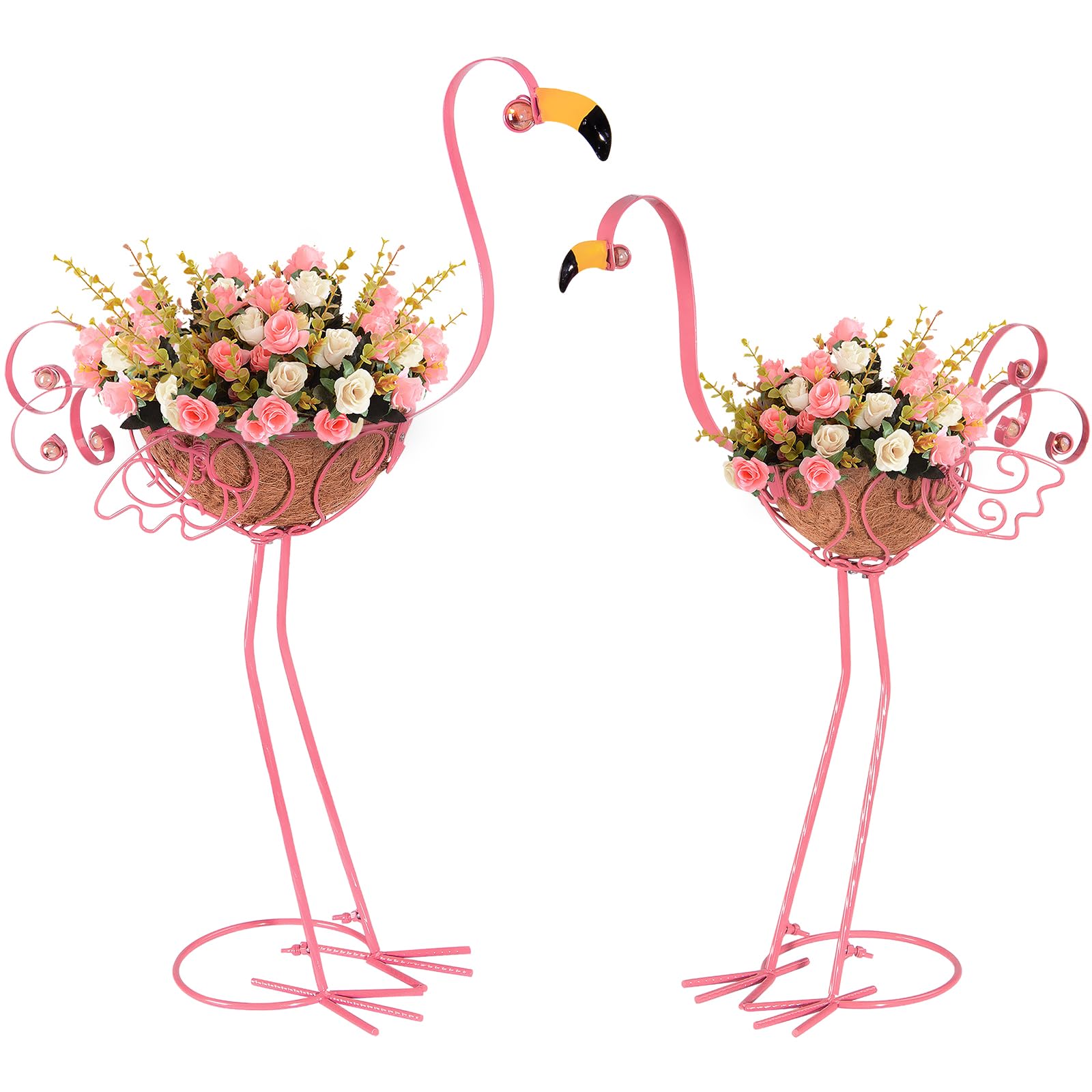 Amazon.com : SUNREEK 2Pack Metal Flamingo Planters Plant Pots, Pink ...