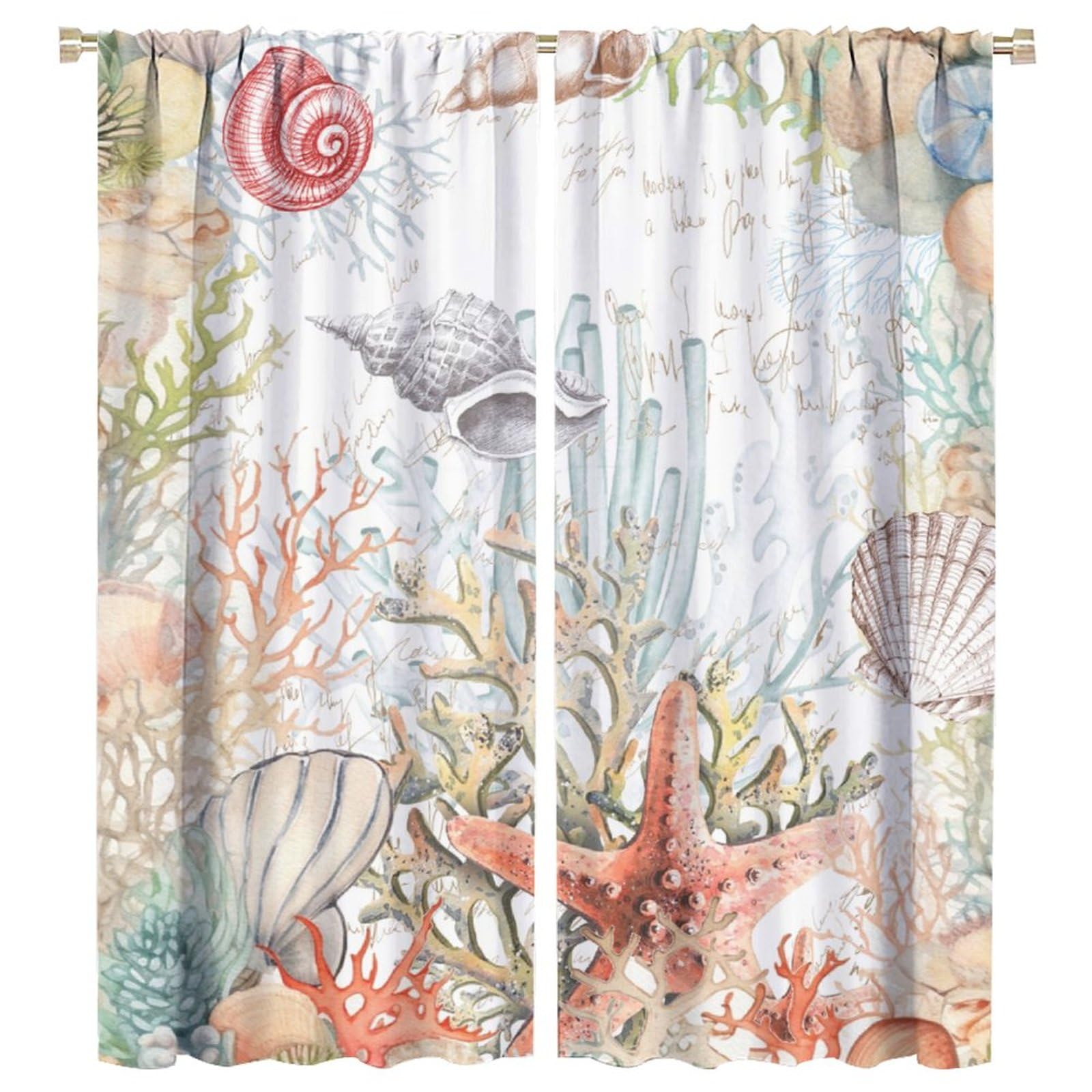 Amazon.com: Vintage Seashell Starfish Curtains, Retro Nautical Undersea ...