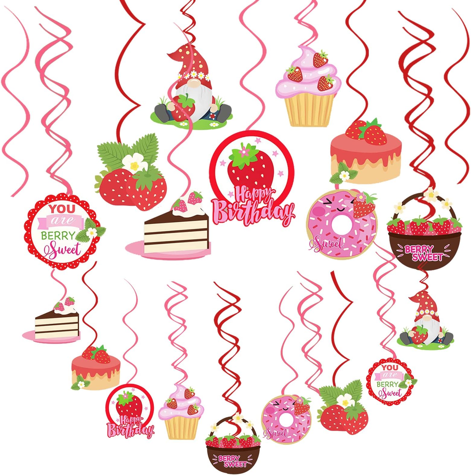 Amazon.com: 30Ct Sweet Strawberry Party Hanging Swirl Decorations ...