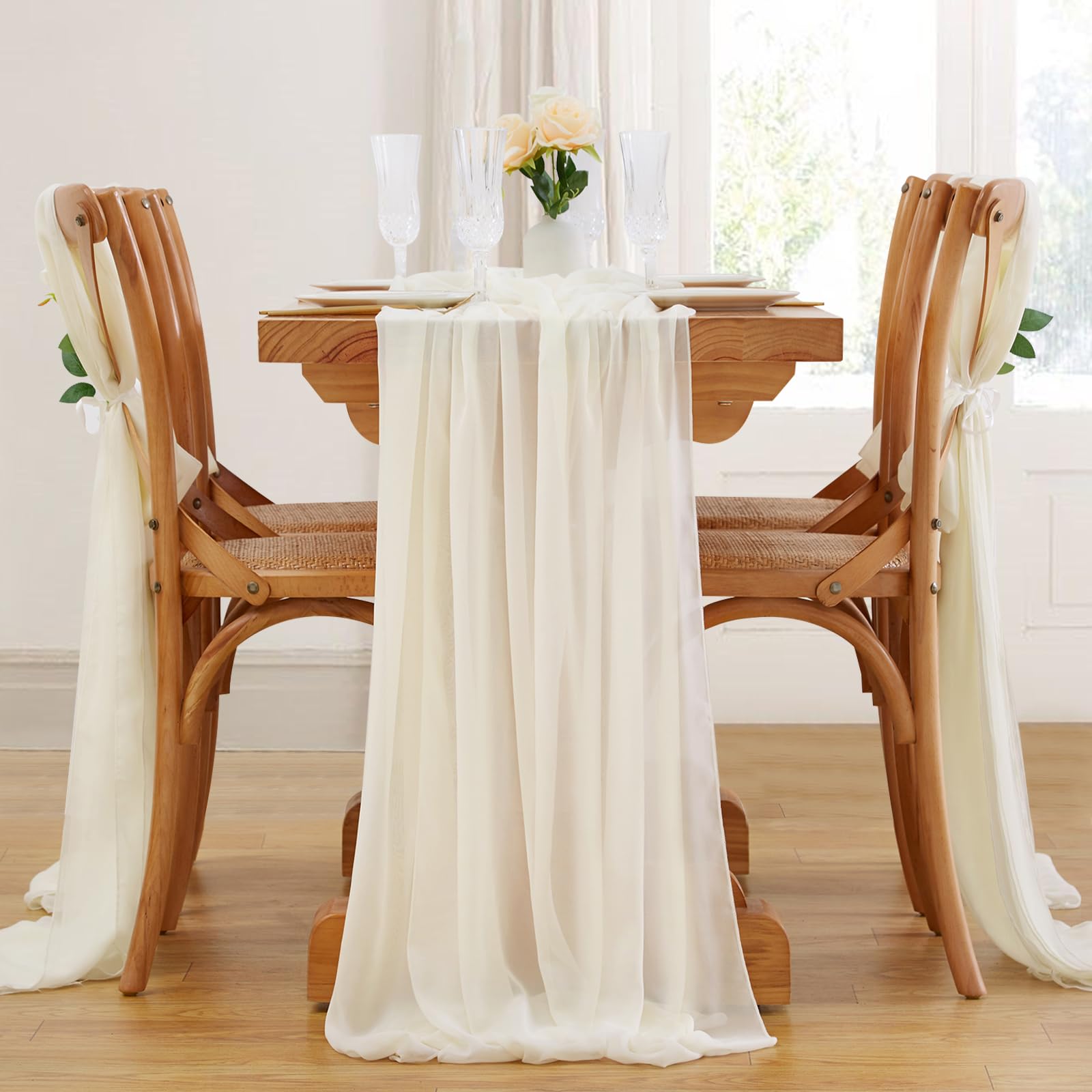 Snapklik.com : Ivory Chiffon Table Runner 10 Pieces 27x120 Inches ...