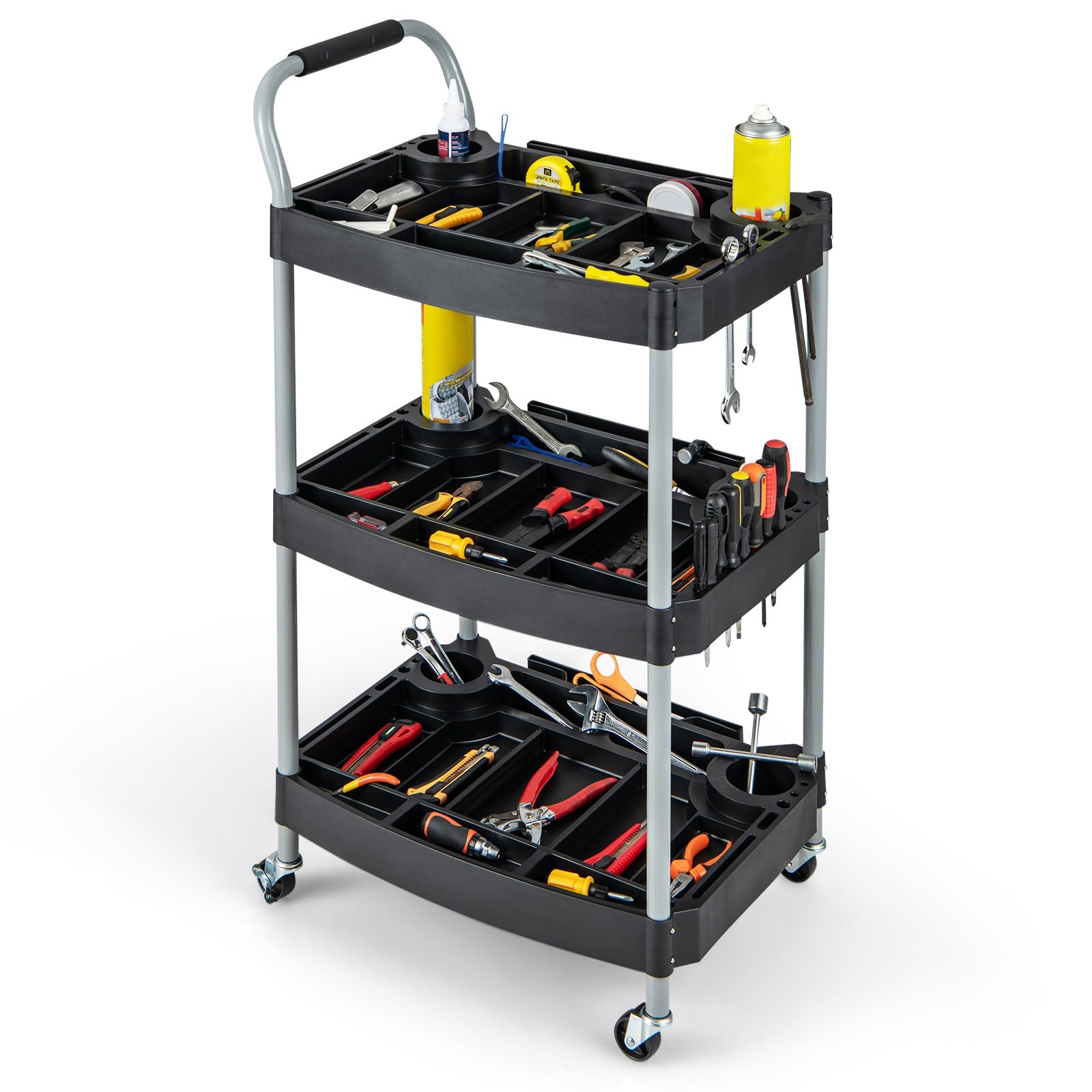 Amazon.com: Goplus 3-Tier Rolling Tool Cart, Mobile Service Cart with ...