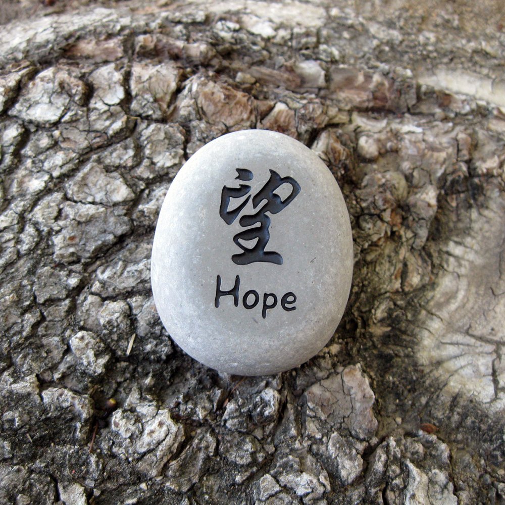 Buy Garden Age Supply Hope Kanji Symbol Engraved Stone Pebble River ...