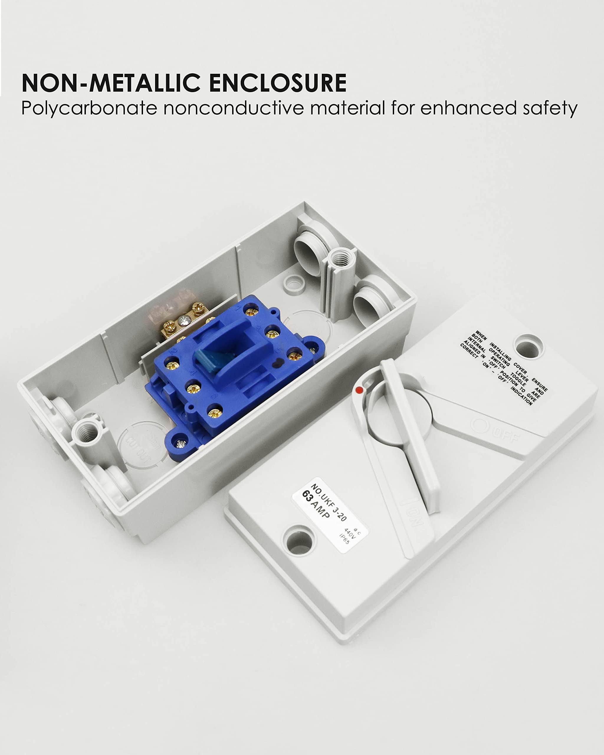 Snapklik.com : Enclosed Motor Disconnect Switch 63A 440V 3 Pole, IP65 ...