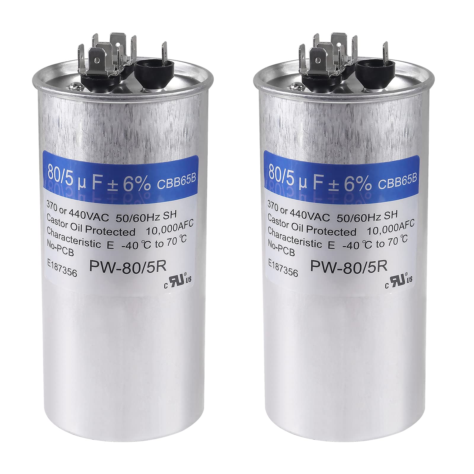 2 Pack 80/5 uF 80+5 MFD 370VAC or 440VAC Dual Run Start Round A/C ...