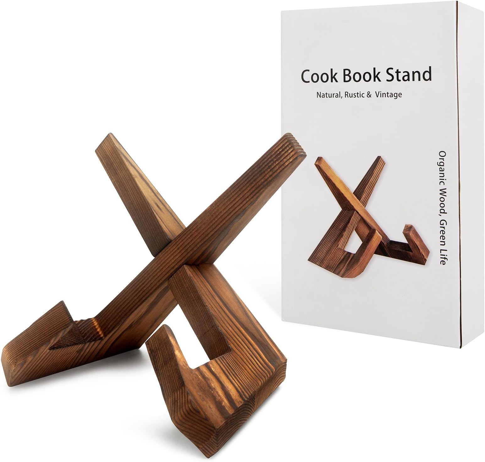 Brown Recipe Book Stand for Cookbook with Bookmark, Wooden Kitchen iPad ...
