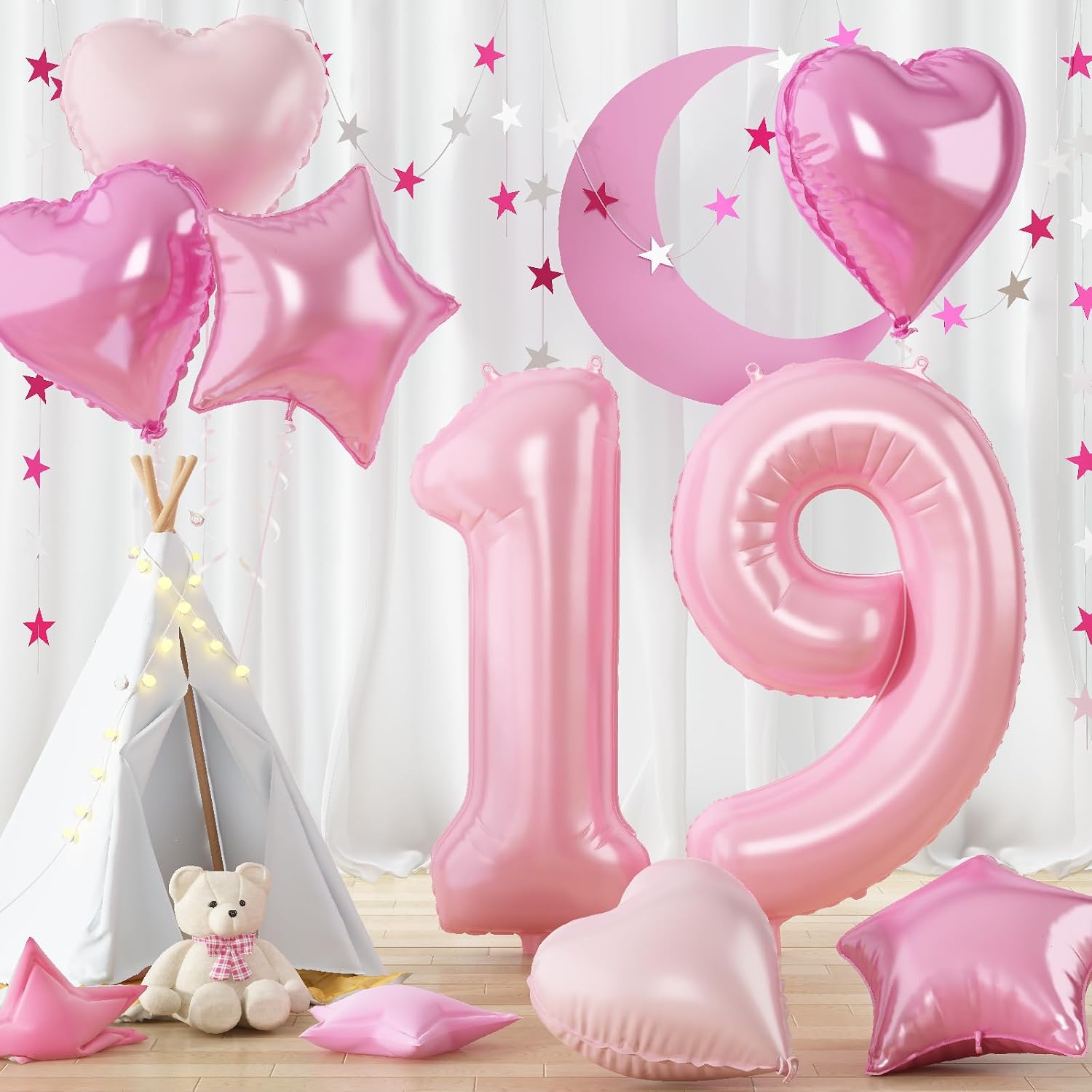 Amazon.com: 19th Birthday Balloon Pastel Pink for Women, 40'' Self ...