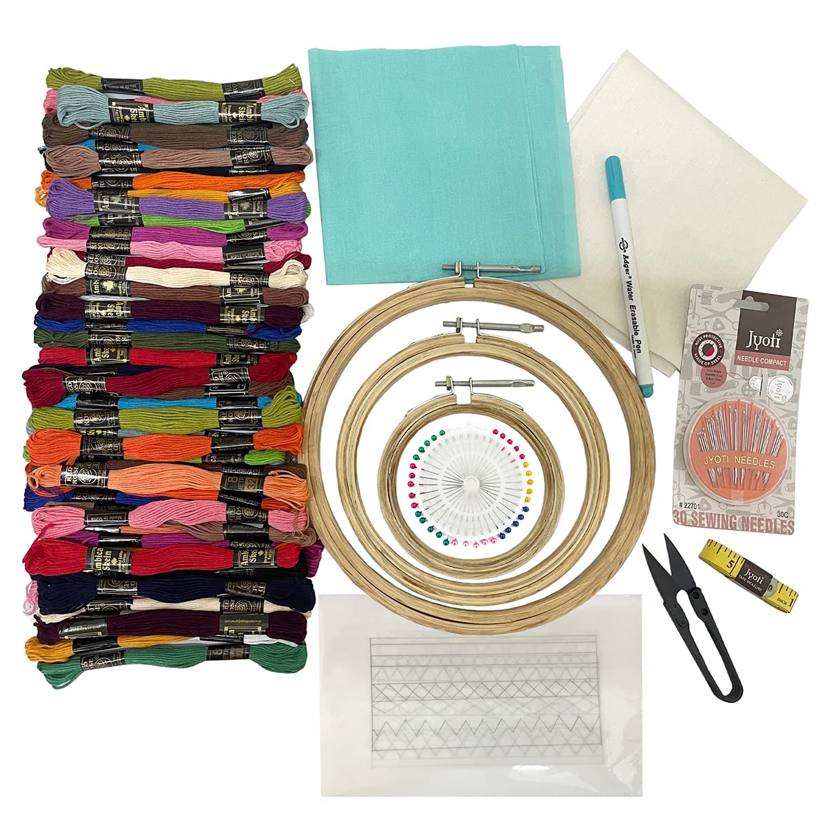 Embroiderymaterial Beginners Kit 3 Size Hoops with 50 Cotton Threads ...