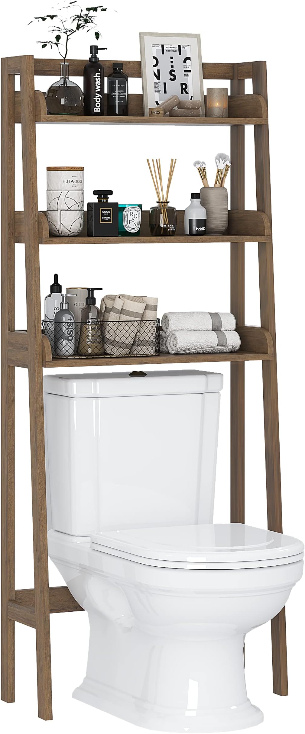 Amazon.com: 3 Tier Over The Toilet Leaning Ladder Shelf, Rustic Storage ...