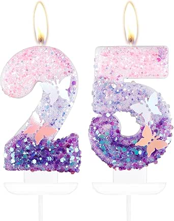 Amazon.com: iNINGER Birthday Number 25 Candle,Butterfly 25th Birthday ...