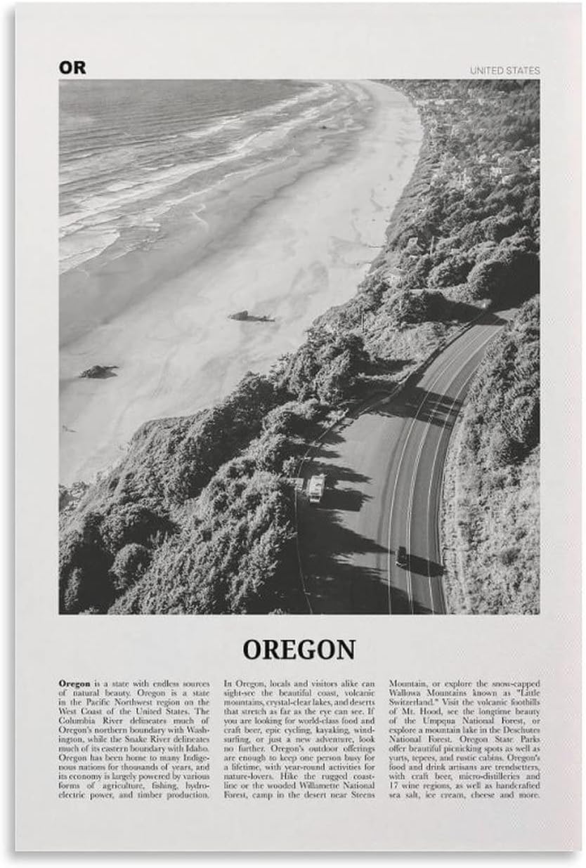 Amazon.com: KAYAMU Oregon Print Black and White Road, Oregon Wall Art ...