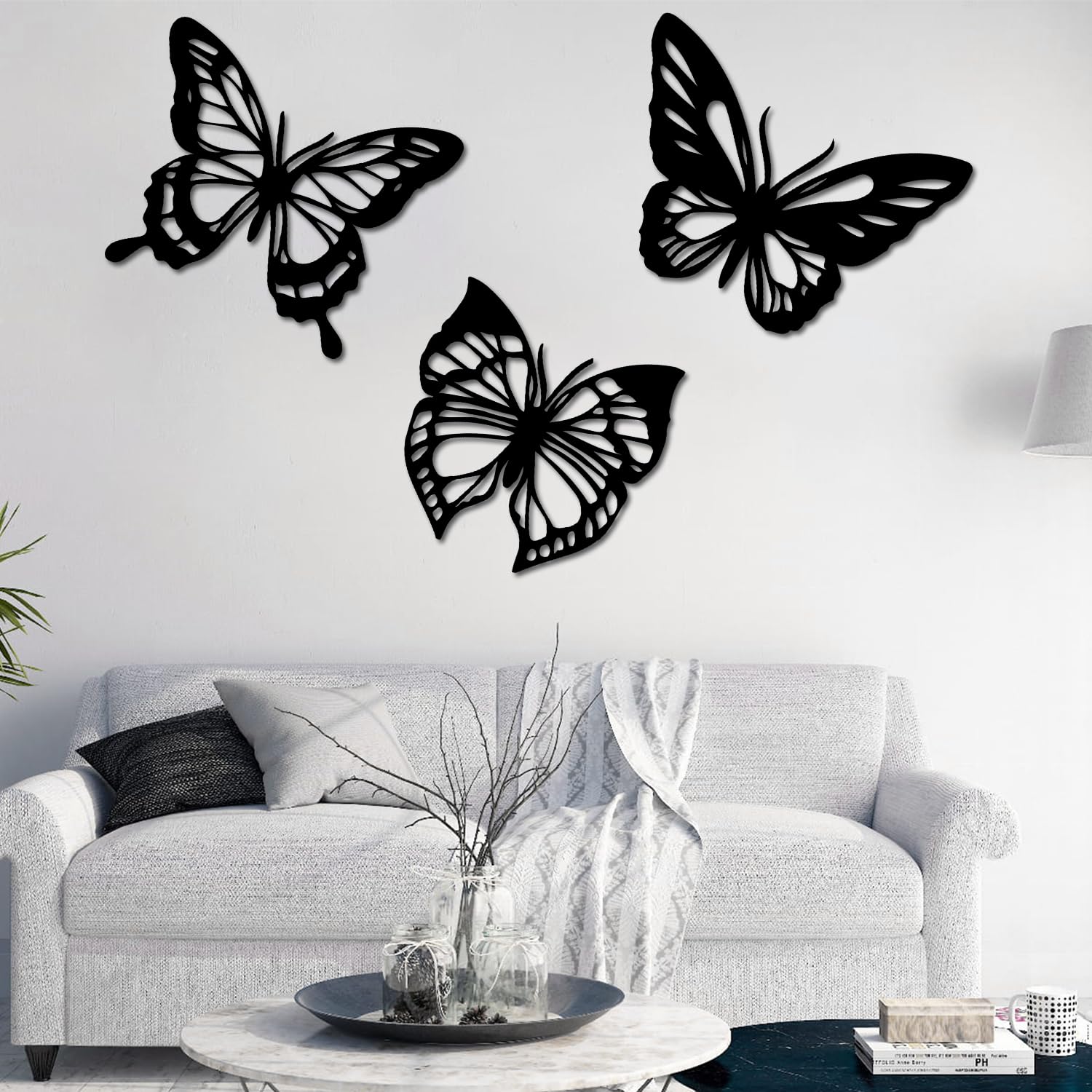 Amazon.com: Butterfly Wall Decor Living Room - 3 Pieces Metal Butterfly ...
