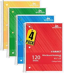 Amazon.com : 1InTheOffice Spiral Notebook College Ruled 8.5 x 11, 3 ...