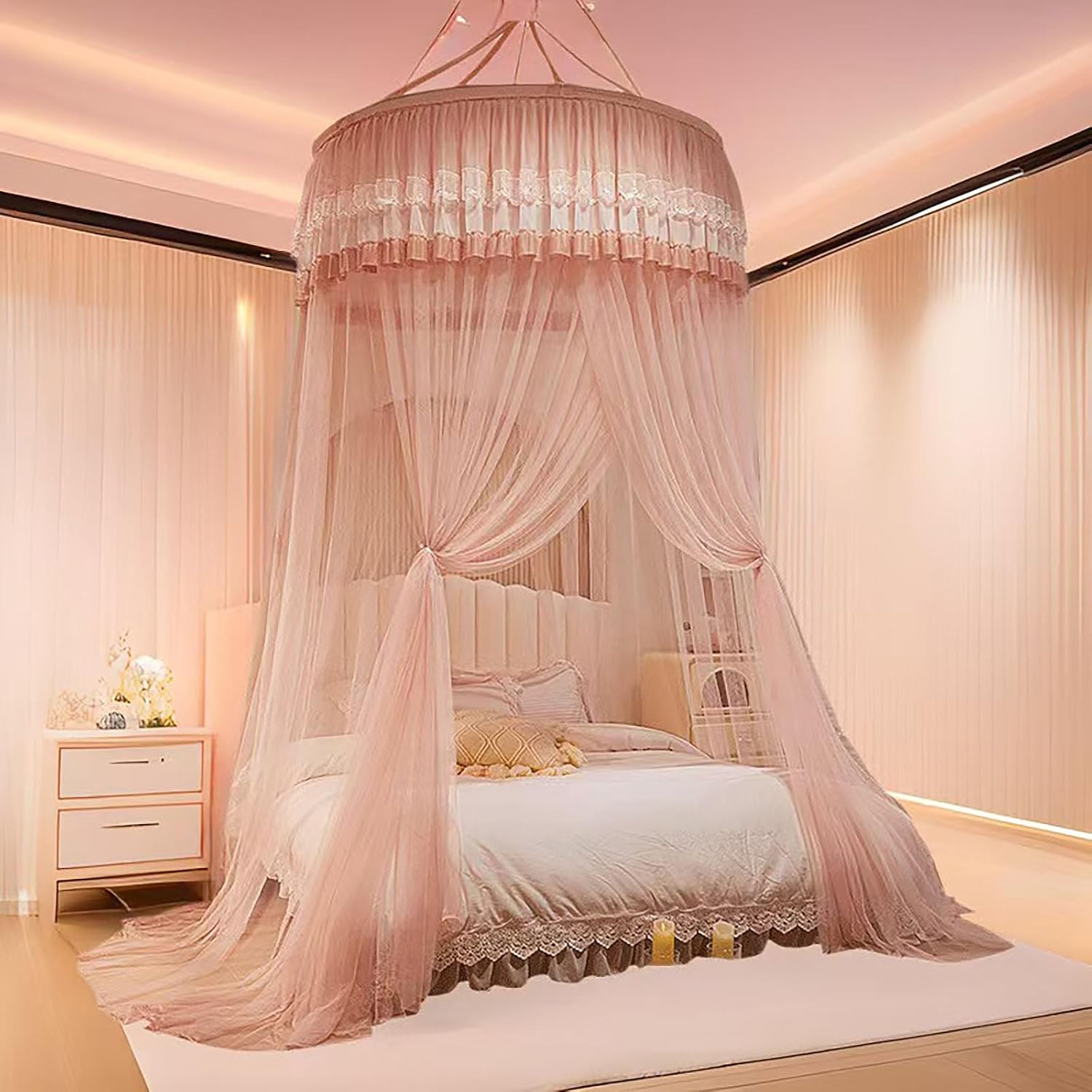 Amazon.com: SEAFIOZ Bed Canopies & Drapes, Bed Canopy Lace Mosquito Net ...