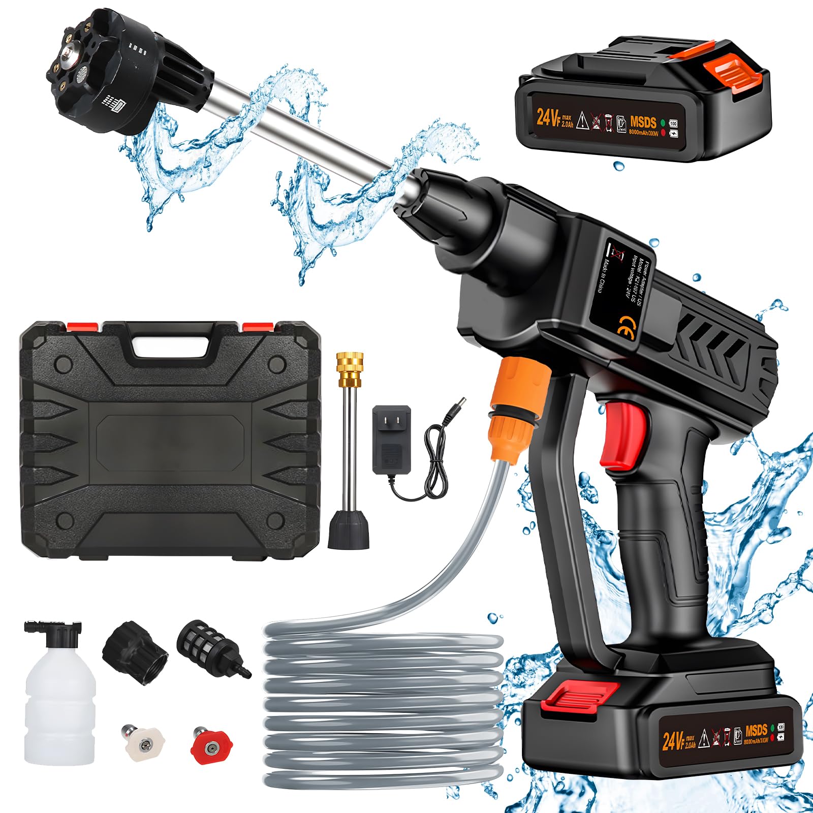 Cordless Pressure Washer, 300W Battery Pressure Washer 24V with 2 ...