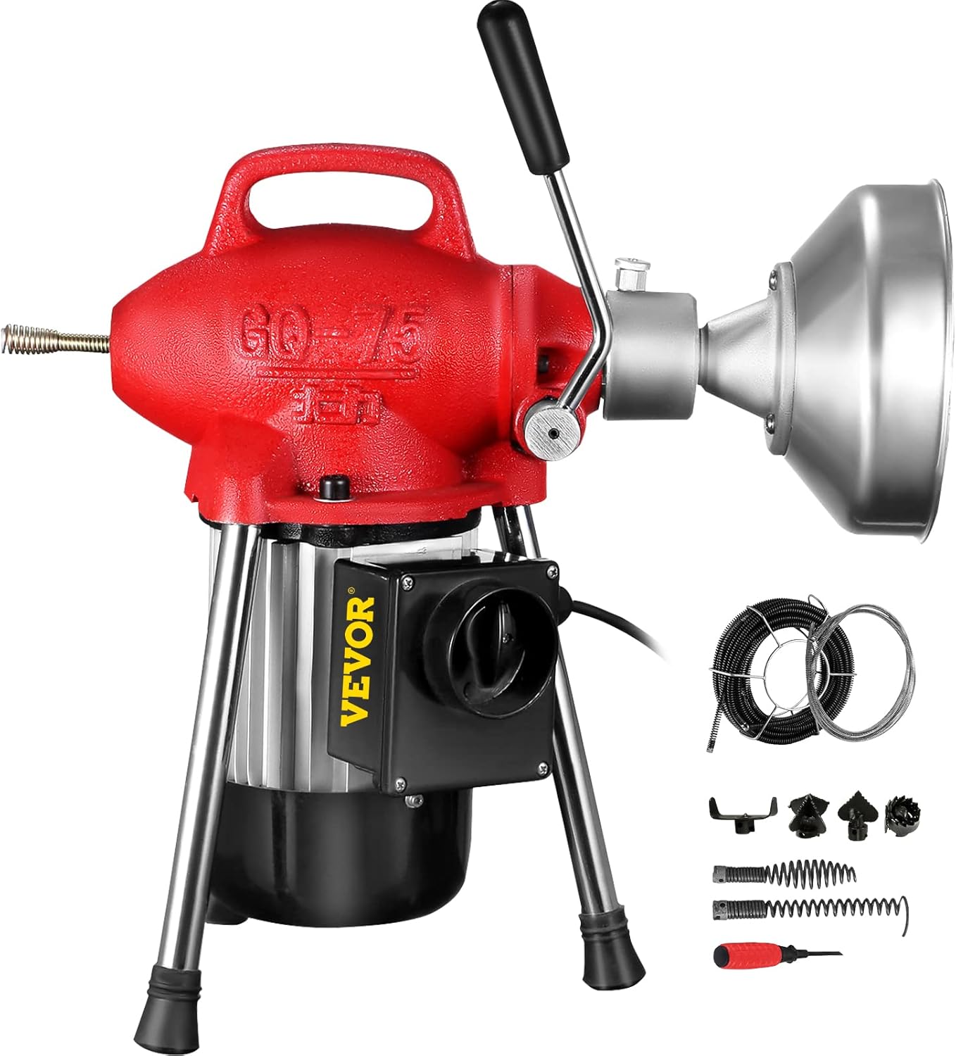 VEVOR 3 Cables Auger Fits 3/4 to 4 Inch Pipes Portable Drain Cleaning ...
