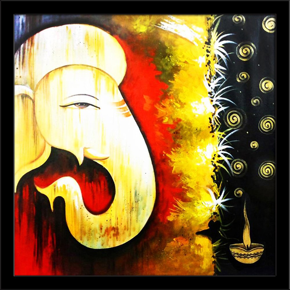 PB God Ganesh Bheema Poster Painting with Special Effects Black Frame ...