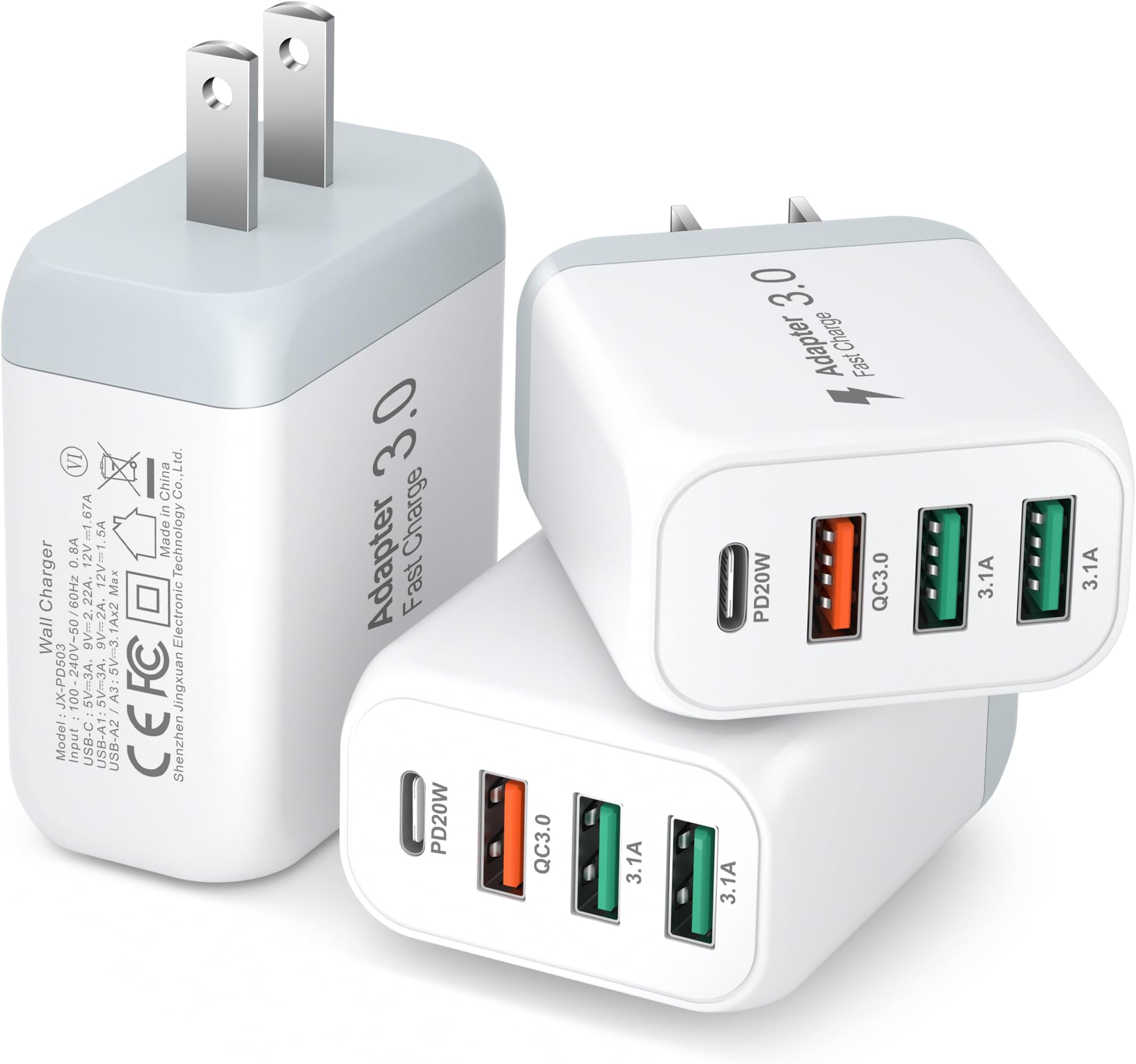 Amazon.com: USB Wall Charger, Amoner 2Pack 15W 3-Port USB Charger Block ...