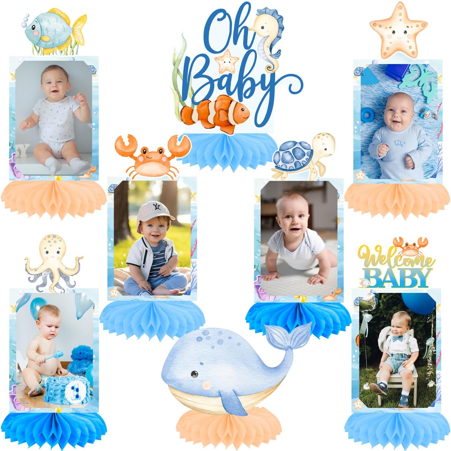 Amazon.com: Under The Sea Baby Shower Honeycomb Centerpieces 9Pcs Ocean ...