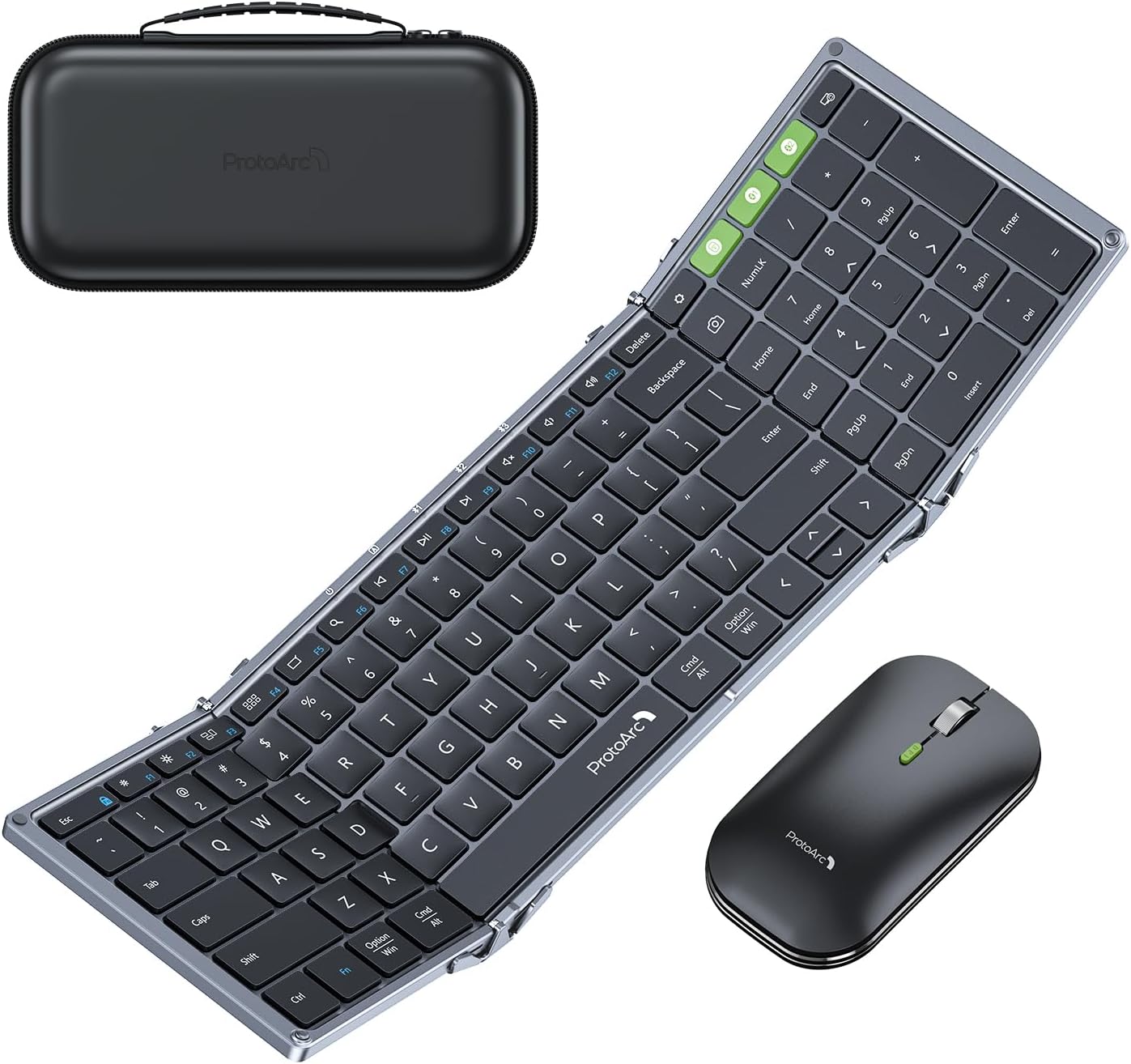 ProtoArc Foldable Keyboard and Mouse, XKM01 Folding Bluetooth Keyboard ...