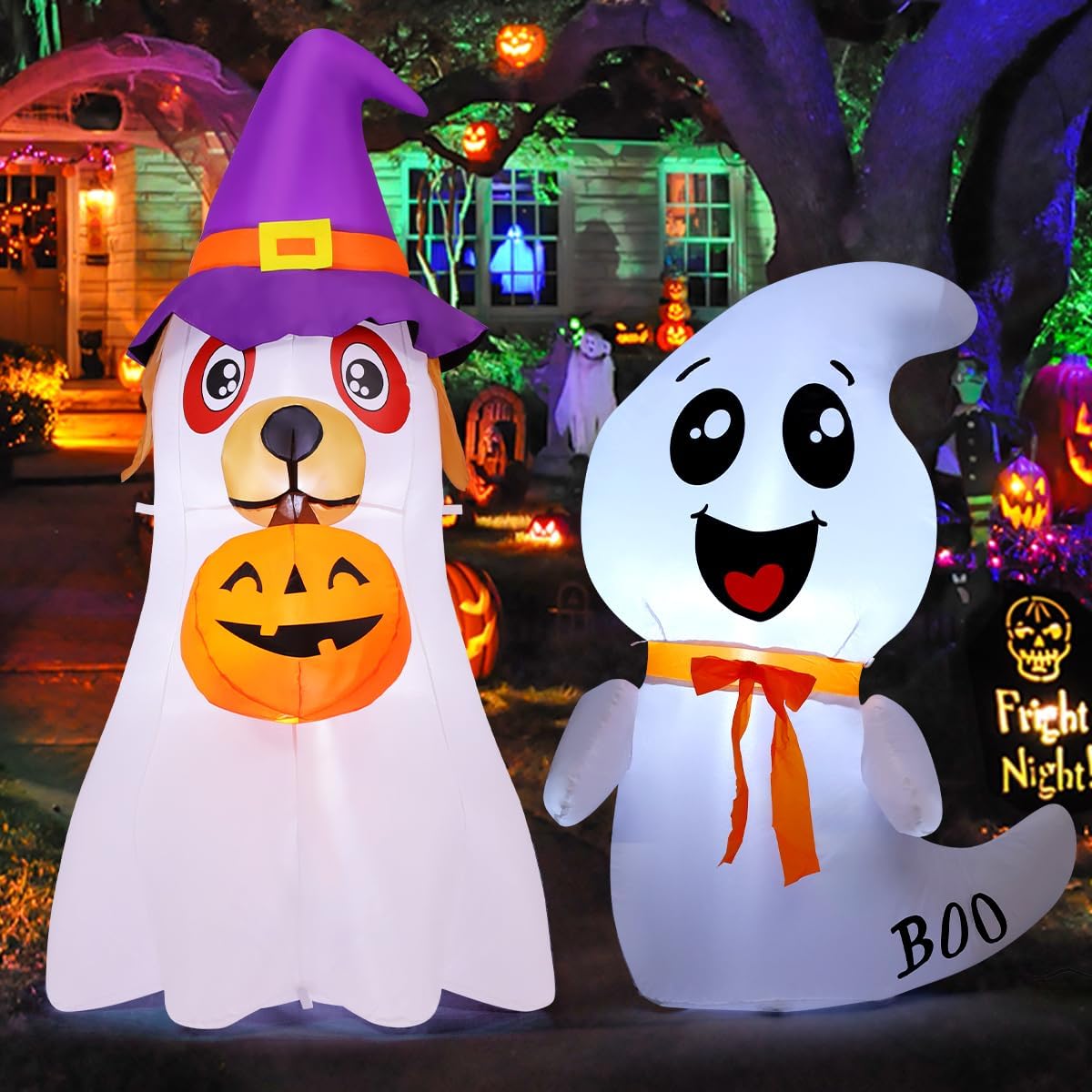 Amazon.com: GOOSH 4 FT Halloween Inflatable Cute Ghost and 6.2 FT ...