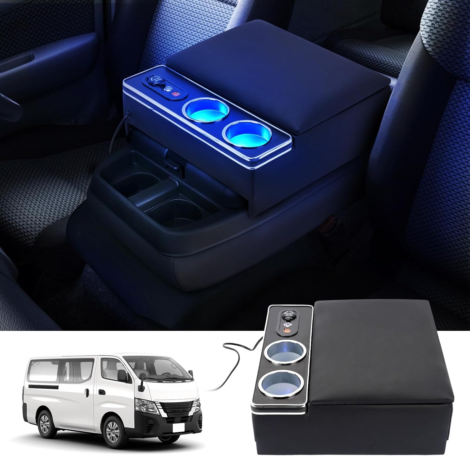 Amazon | BUYFULL キャラバンNV350 パーツ コンソールボックス アームレスト E26 バンVX/バンDX、E25 バンDXに適合 取付簡単 ドリンクホルダー USBポート ...