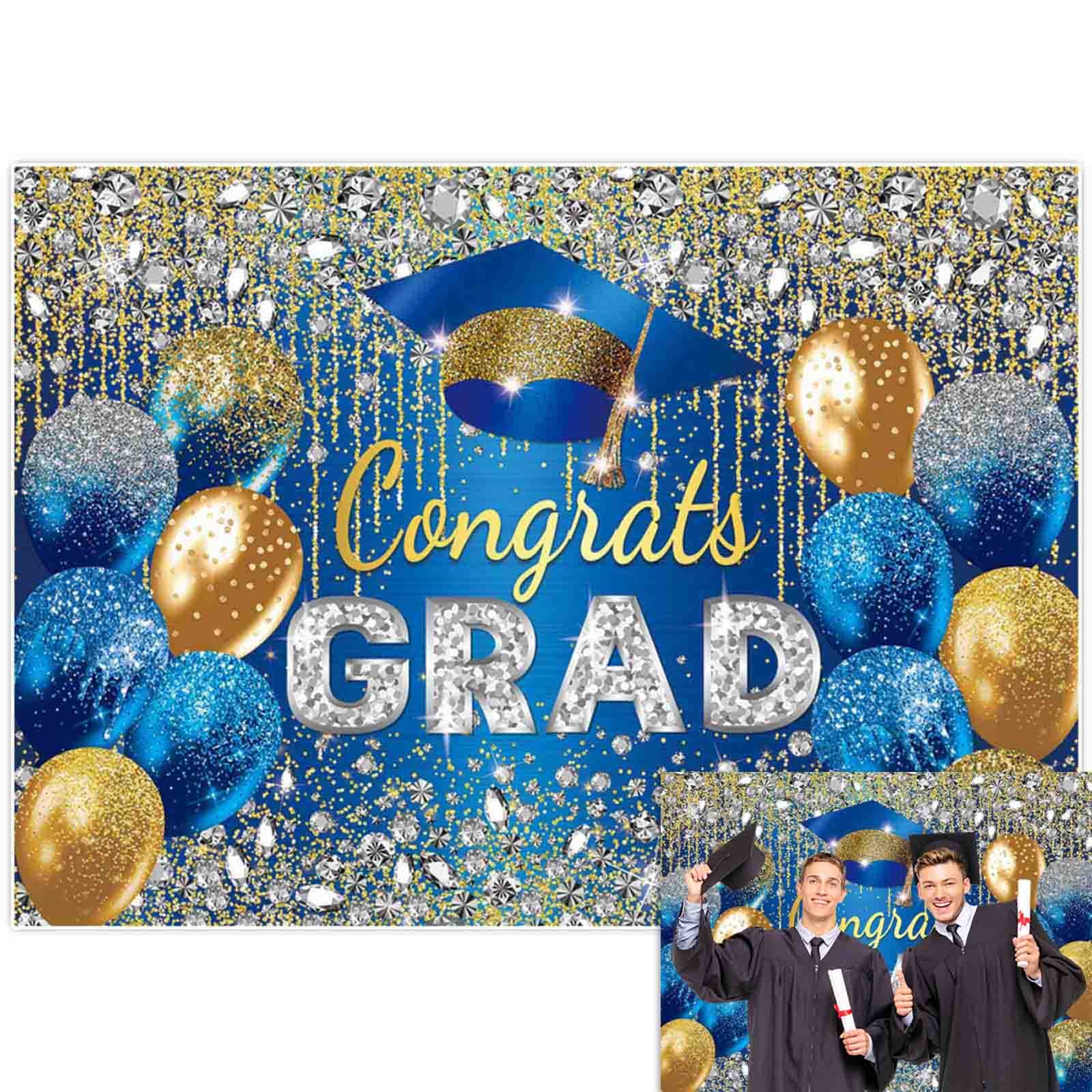 Amazon.com : Allenjoy 82" x 59" Blue and Gold Graduation Backdrop for ...