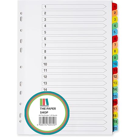 A4 File Dividers 20 Part Numbered 1-20 | A4 Subject Dividers 20 Part ...