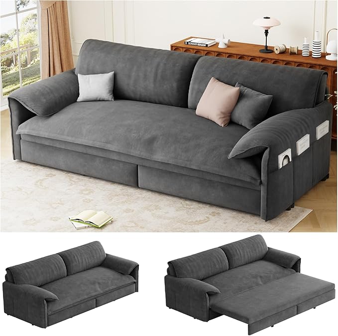 Amazon.com: SEDIANIDO 66" Queen Pull Out Couch Bed,Velvet 3-in-1 Queen ...