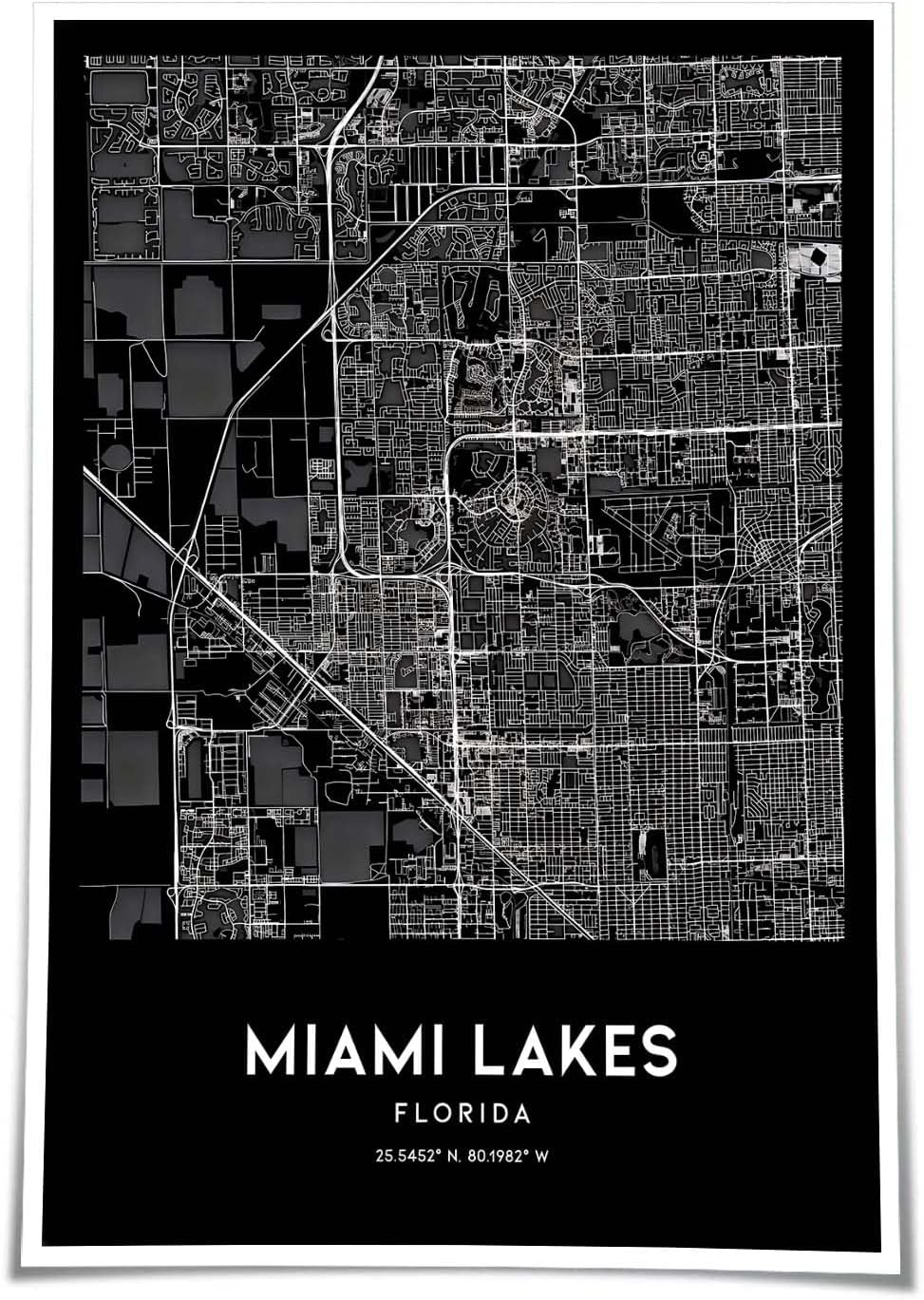 Amazon.com: Luosucsf Miami Lakes Map Poster Wall Art Fl City Map ...