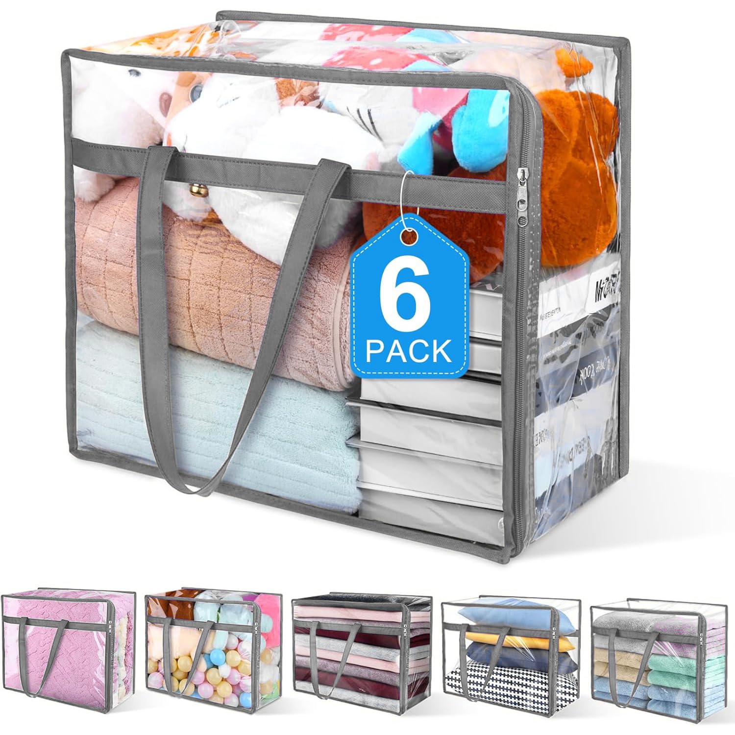 Amazon.com: Budding Joy 6 Pack Clear Zippered Storage Bags for Clothes ...